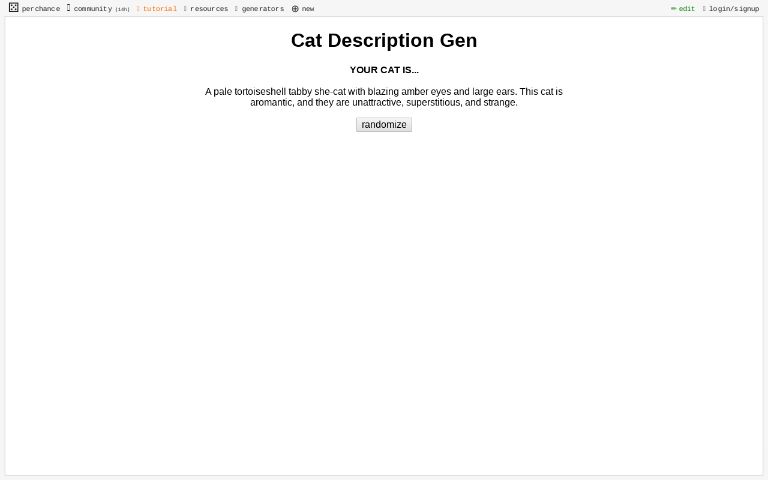 Cat Description Gen ― Perchance Generator