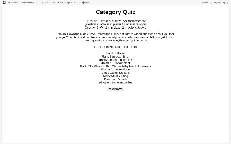 Category Quiz ― Perchance Generator