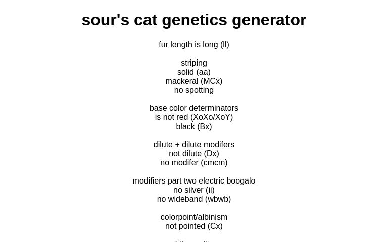 sour's cat genetics generator