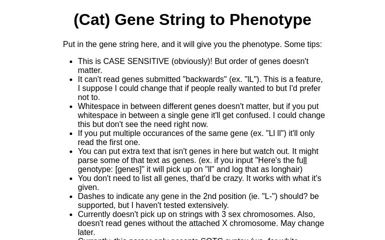 (Cat) Gene String to Phenotype ― Perchance Generator