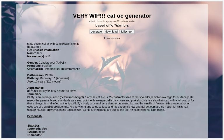 VERY WIP!!! cat oc generator