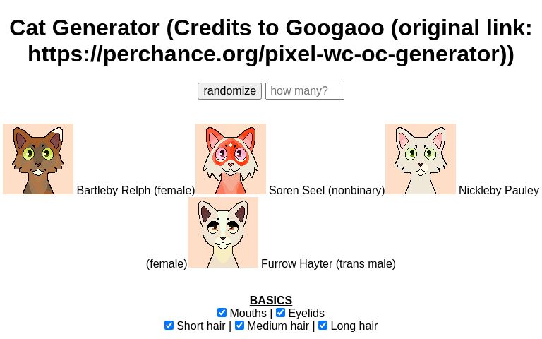 Cat Generator (Credits to Googaoo (original link: https://perchance.org ...
