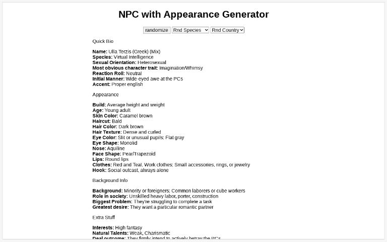 NPC with Appearance Generator