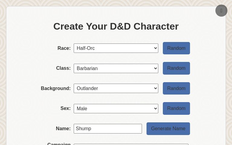 Create Your D&D Character ― Perchance Generator