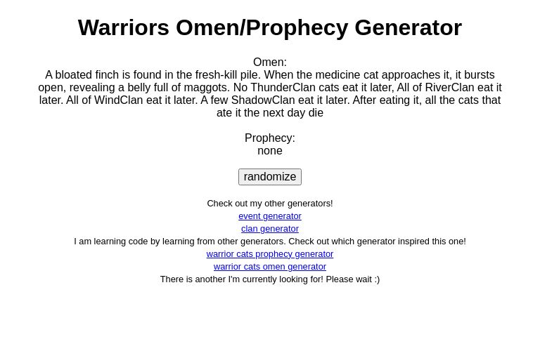 Warriors Omen/Prophecy Generator