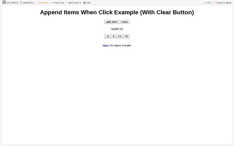 Append Items When Click Example (With Clear Button) ― Perchance Generator