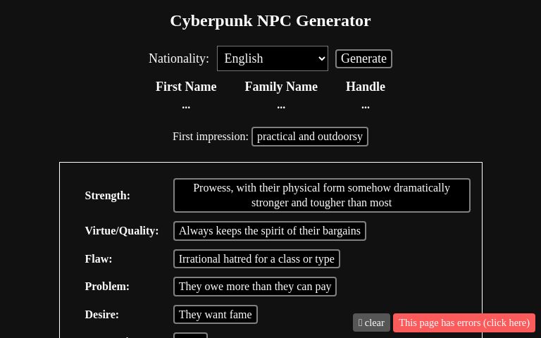 Cyberpunk NPC Generator