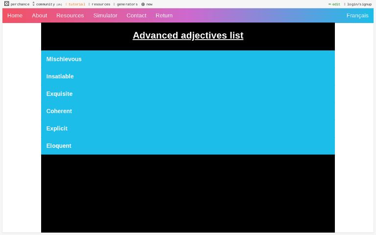 Advanced adjectives list ― Perchance Generator