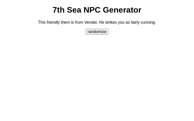7th Sea NPC Generator
