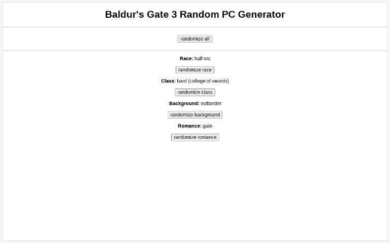 Baldur's Gate 3 Random PC Generator