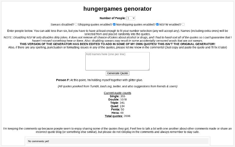hungergames genorator ― Perchance Generator