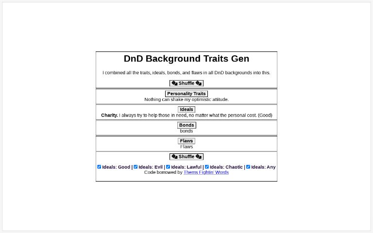 DnD Background Traits Gen ― Perchance Generator
