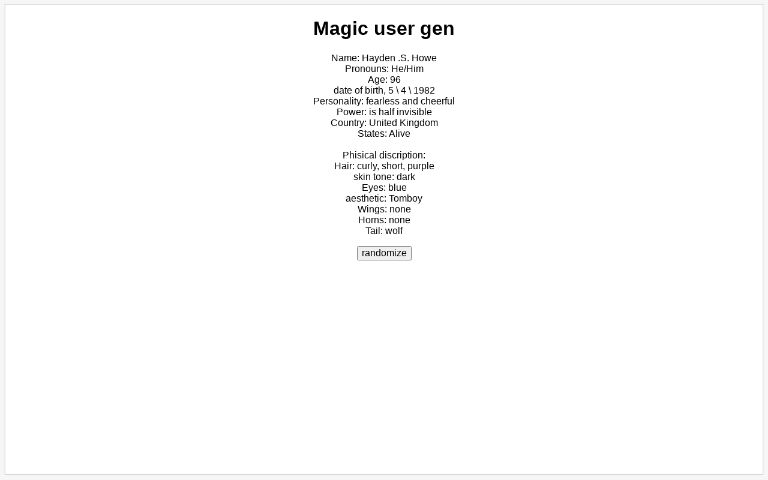 Magic user gen ― Perchance Generator