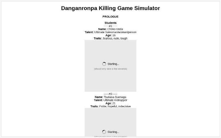 Danganronpa Killing Game Simulator ― Perchance Generator
