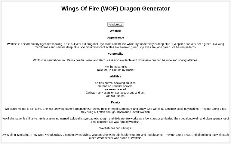 Wings Of Fire (WOF) Dragon Generator