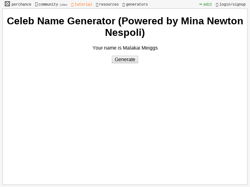 Celeb Name Generator (Powered by Mina Newton Nespoli)