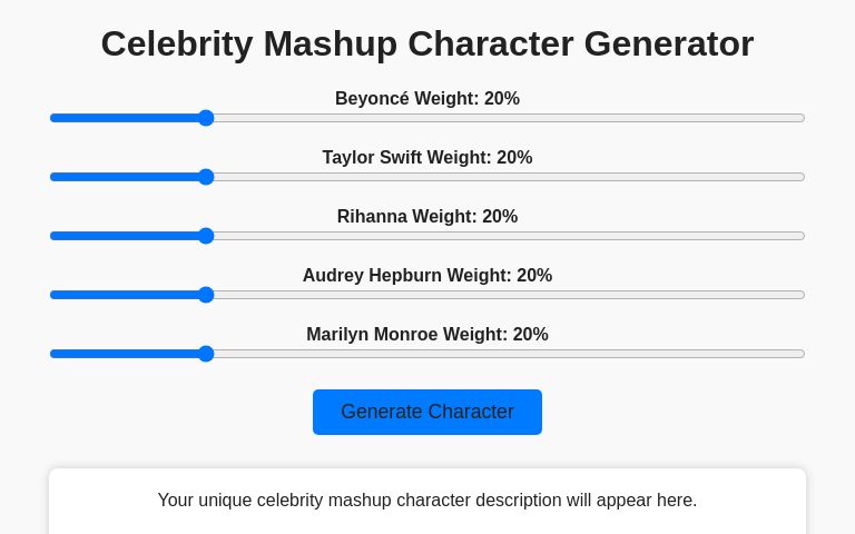 Celebrity Mashup Character Generator