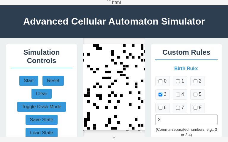 Advanced Cellular Automaton Simulator ― Perchance Generator