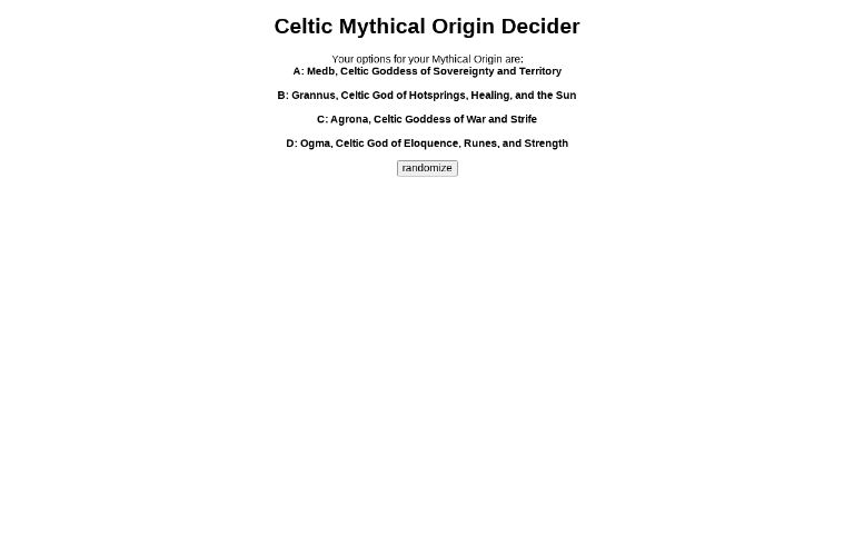 Celtic Mythical Origin Decider ― Perchance Generator