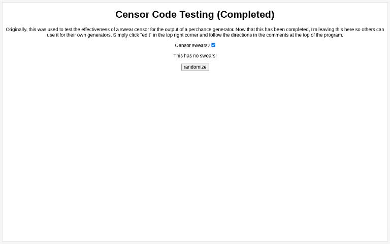 Censor Code Testing (Completed) ― Perchance Generator