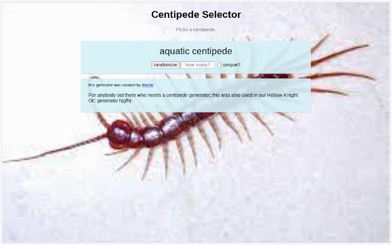 Centipede Selector ― Perchance Generator