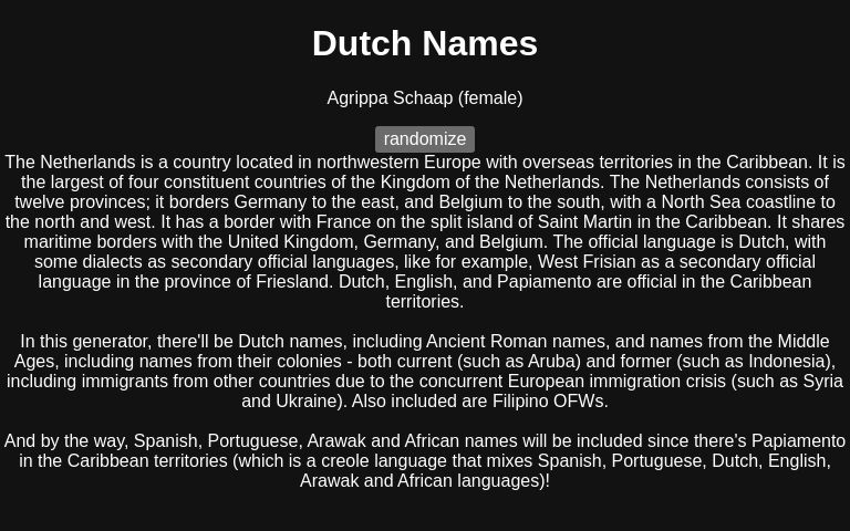 Dutch Names ― Perchance Generator