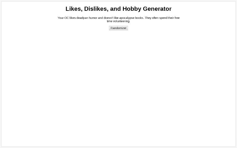 Likes, Dislikes, and Hobby Generator