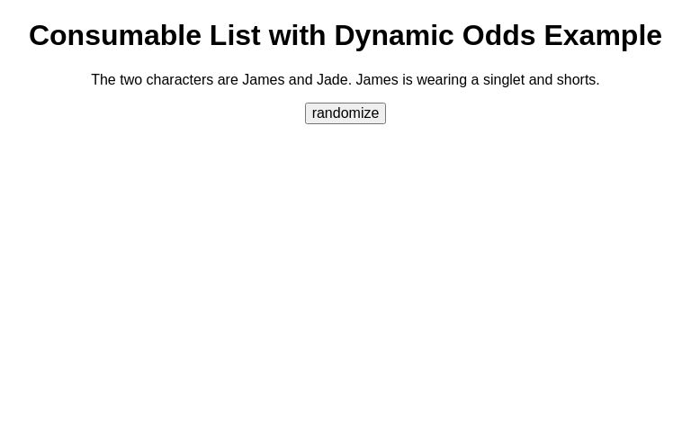 Consumable List with Dynamic Odds Example ― Perchance Generator