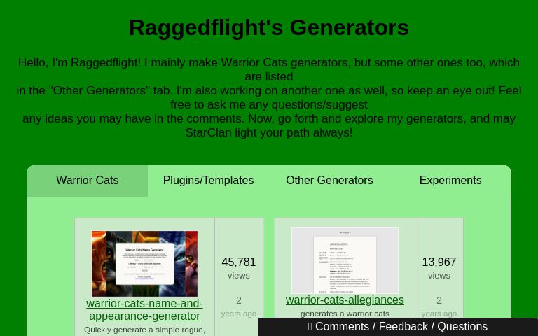 Raggedflight's Generators
