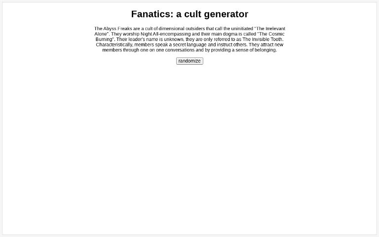 Fanatics: a cult generator