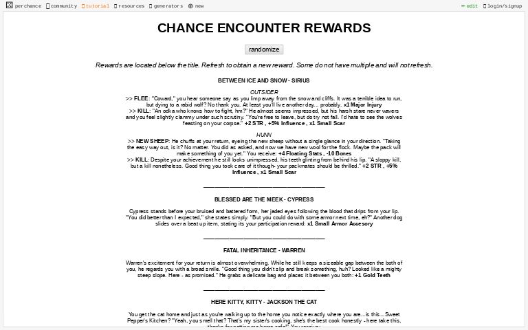 CHANCE ENCOUNTER REWARDS ― Perchance Generator