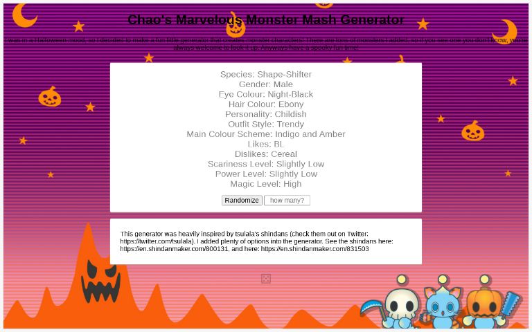 Chao's Marvelous Monster Mash Generator