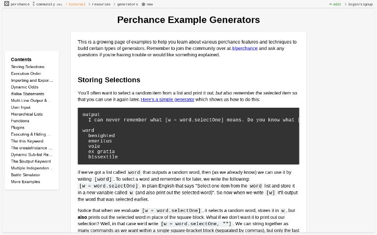Perchance Example Generators