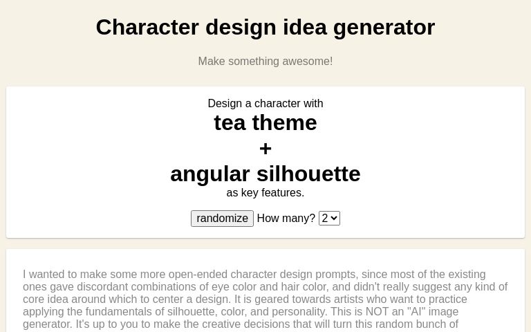 Character design idea generator