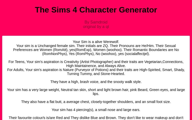 The Sims 4 Character Generator