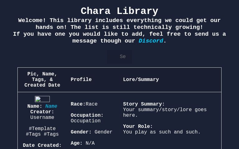 Chara Library ― Perchance Generator