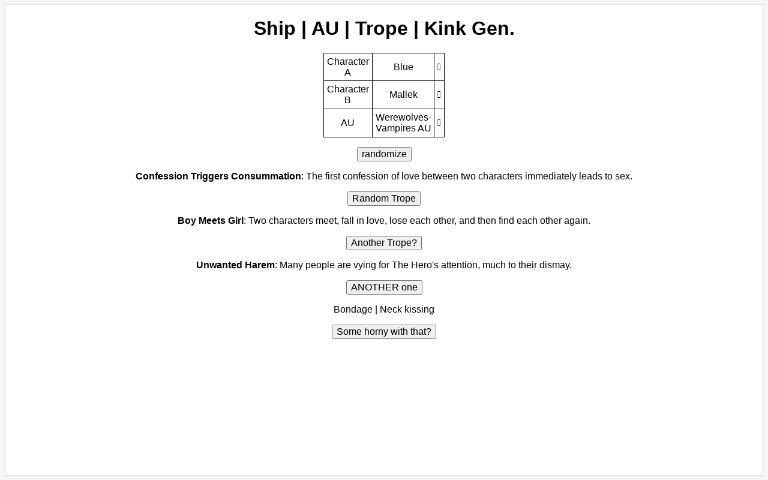 Ship | AU | Trope | Kink Gen.
