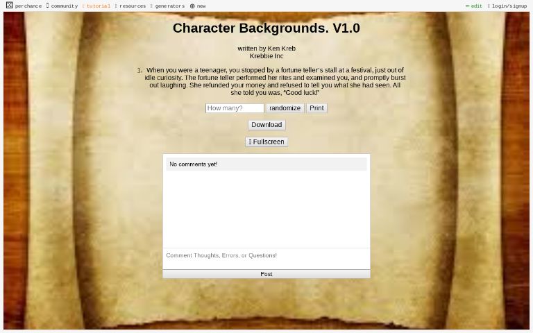 Character Backgrounds. V1.0 ― Perchance Generator