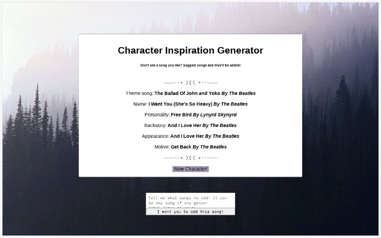 Character Inspiration Generator
