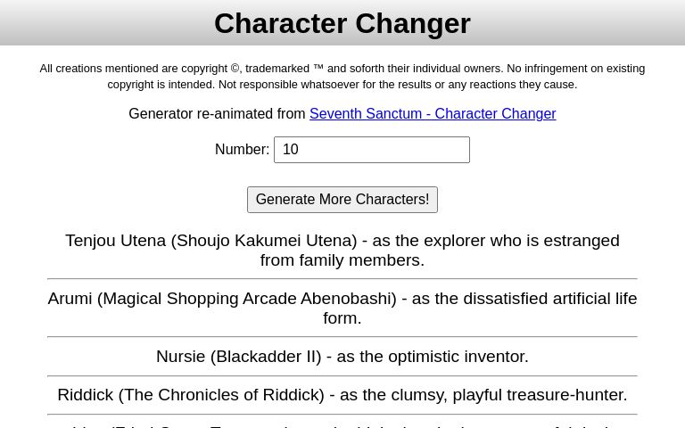 Character Changer - Re-animated from Seventh Sanctum ― Perchance Generator