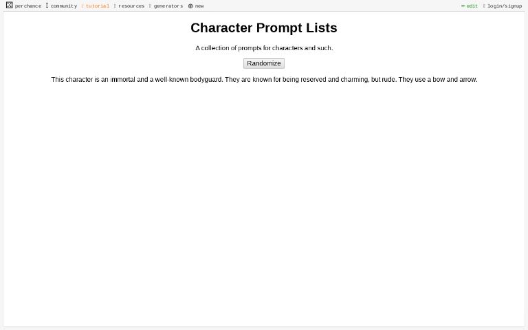 Character Prompt Lists ― Perchance Generator