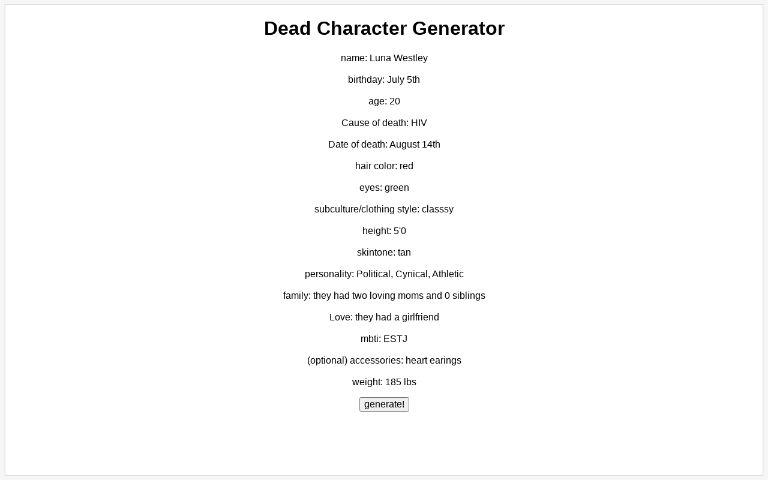 Dead Character Generator
