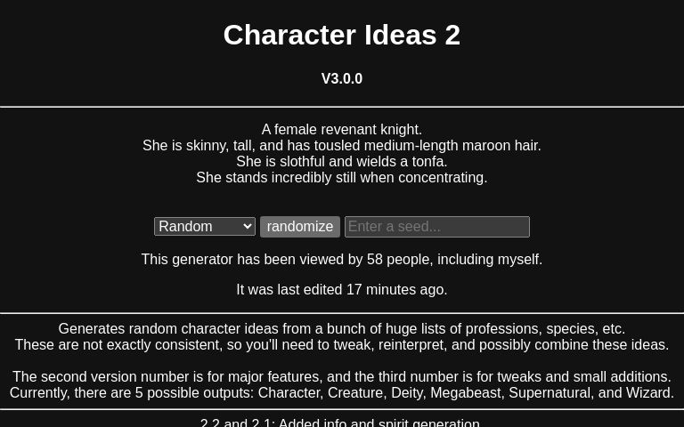 Character Ideas 2 ― Perchance Generator