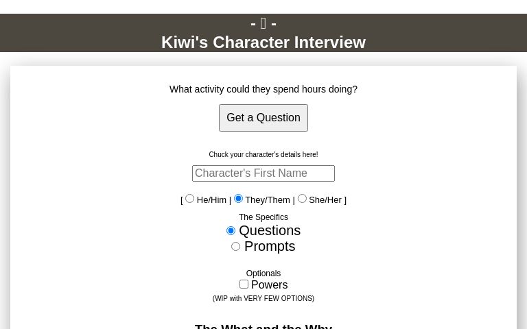 🥝 Character Interview ― Perchance Generator