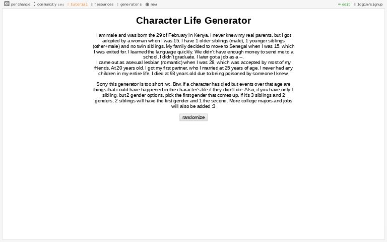Character Life Generator