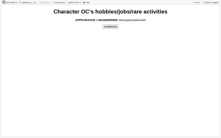 Character OC's hobbies/jobs/rare activities ― Perchance Generator