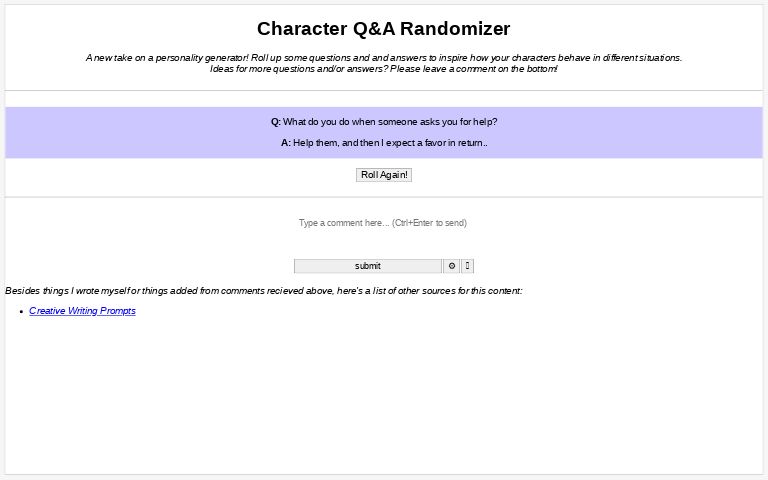 Character Q&A Randomizer ― Perchance Generator