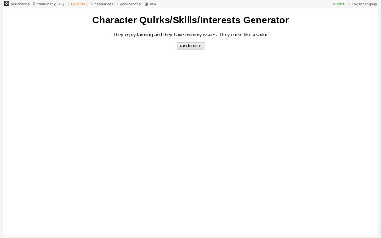 Character Quirks/Skills/Interests Generator