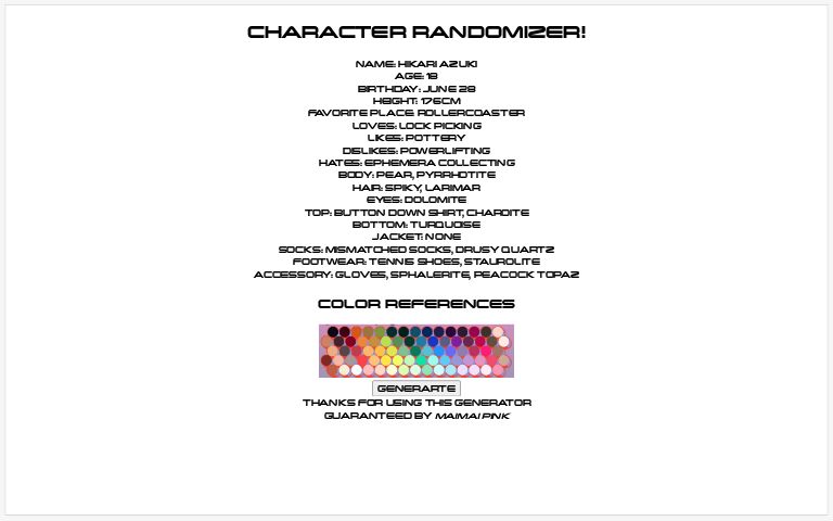 CHARACTER RANDOMIZER! ― Perchance Generator