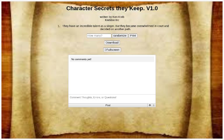 Character Secrets they Keep. V1.0 ― Perchance Generator